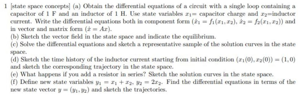 1 [state space concepts) (a) Obtain the differential | Chegg.com