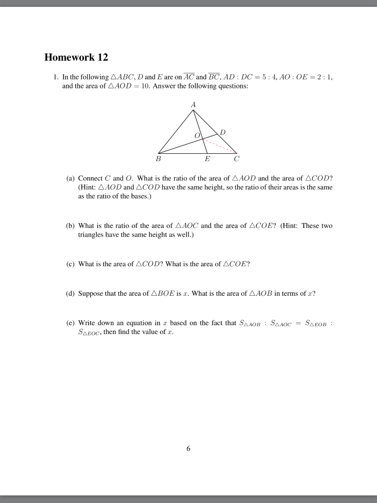 Solved Homework 12 1. In the following AABC, D and are on AC | Chegg.com