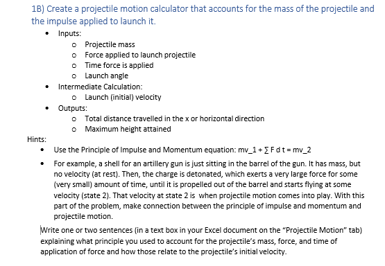 1B) Create a projectile motion calculator that | Chegg.com