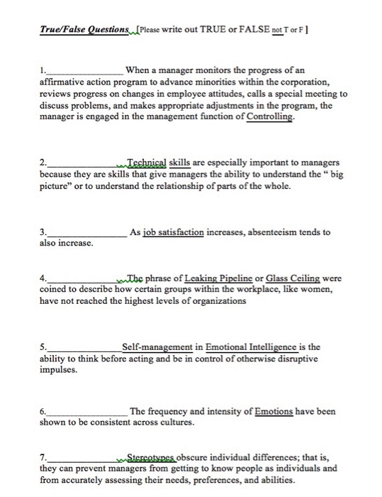 Solved True/False QuestionsPlease write out TRUE or FALSE | Chegg.com