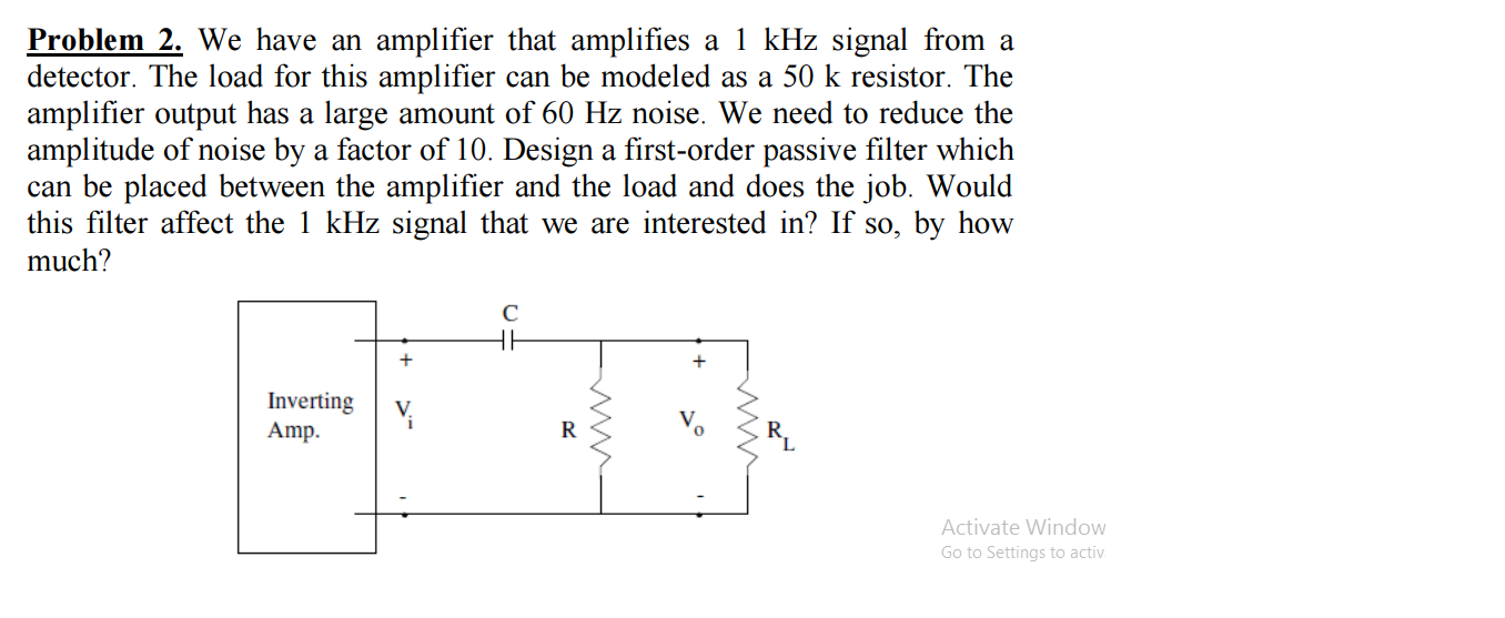 Solved Problem 2. We have an amplifier that amplifies a 1 | Chegg.com