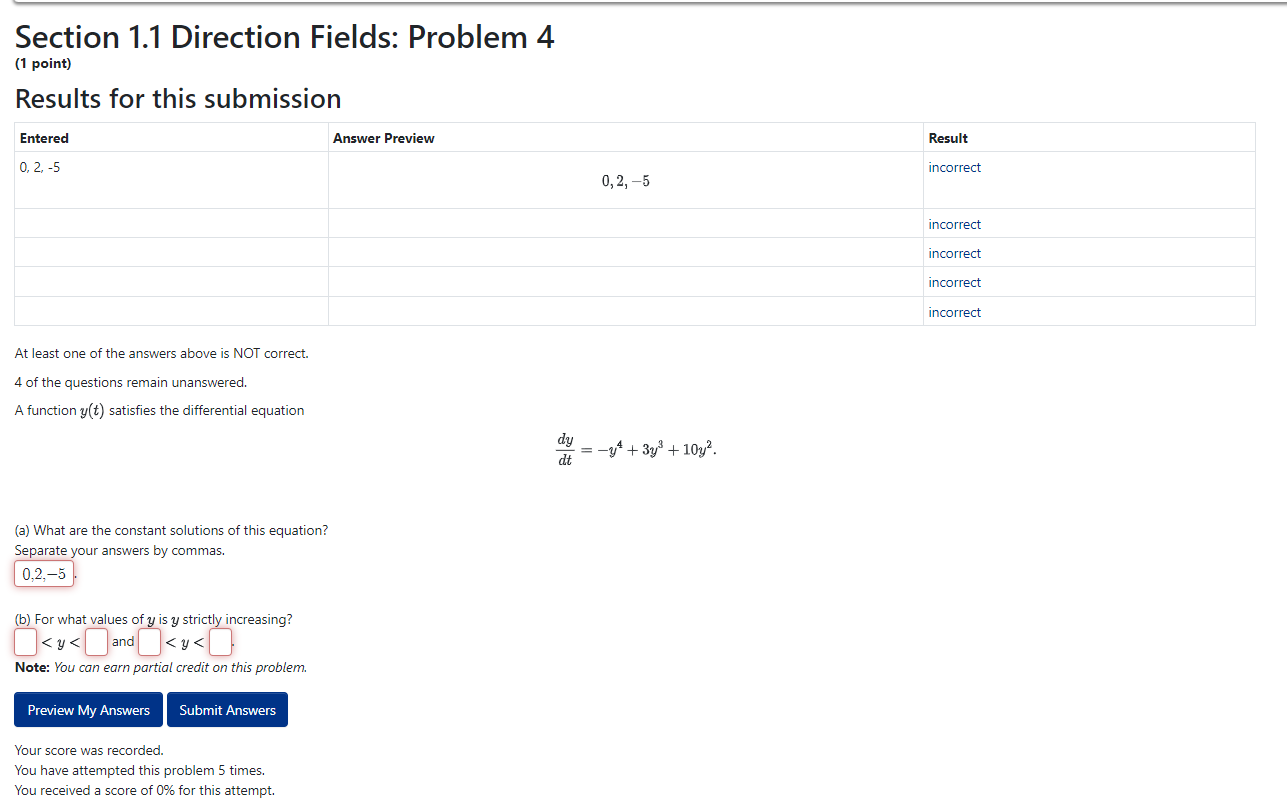 Solved Section 1 1 Direction Fields Problem 4 1 Point