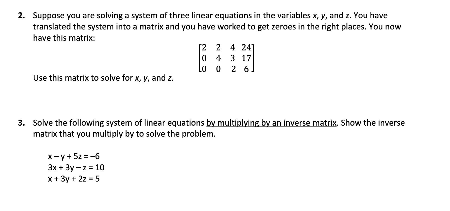 Solved 2. Suppose you are solving a system of three linear | Chegg.com