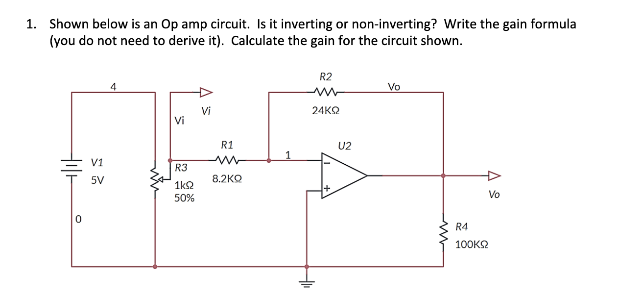 Solved Shown below is an Op ﻿amp circuit. Is it inverting or | Chegg.com
