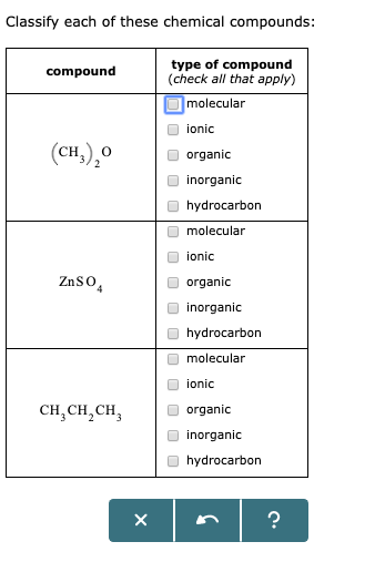 Solved Classify each of these chemical compounds: type of | Chegg.com