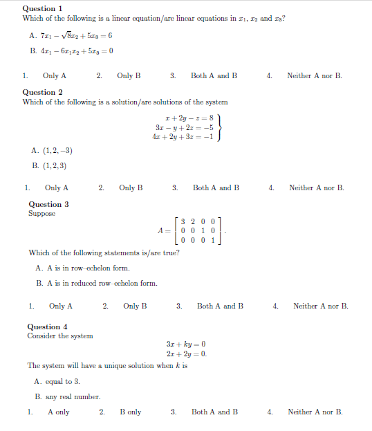 Solved Question 1 Which of the following is a linear | Chegg.com