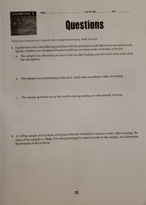 Solved NAME LAB SECTION EXERCISE 2 DATE Questions separate | Chegg.com