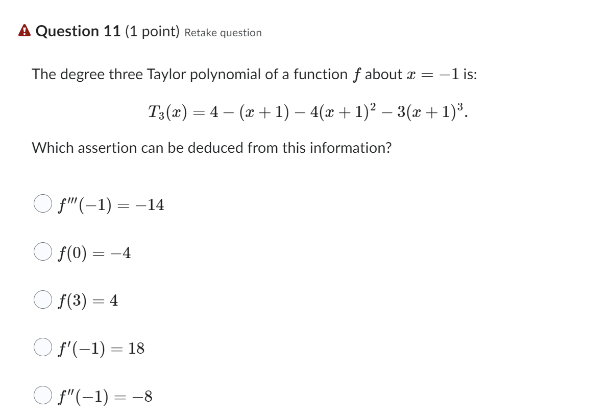 Solved The degree three Taylor polynomial of a function f | Chegg.com