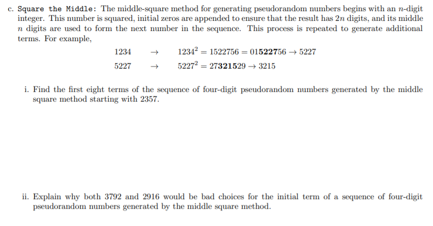 Problem 8 (Pseudorandom Numbers). Randomly chosen | Chegg.com