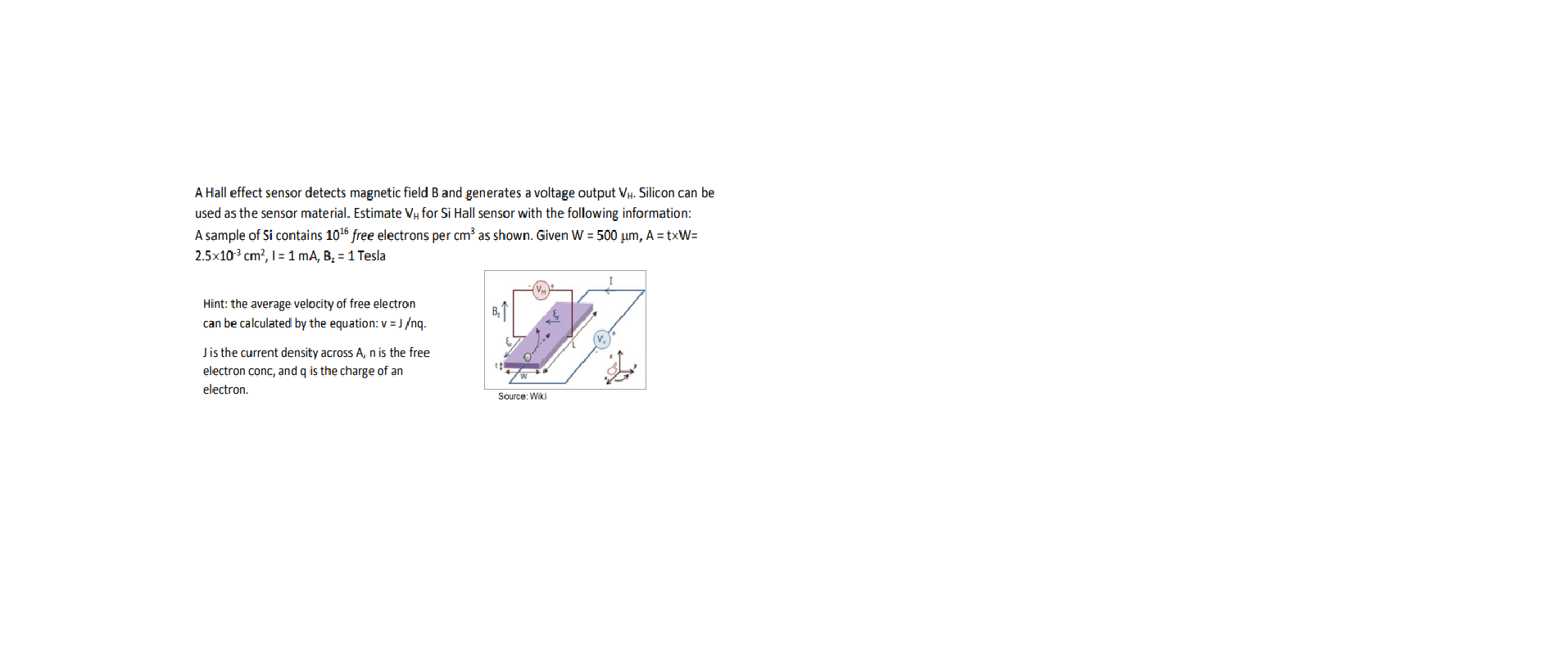 Solved A Hall effect sensor detects magnetic field B and | Chegg.com
