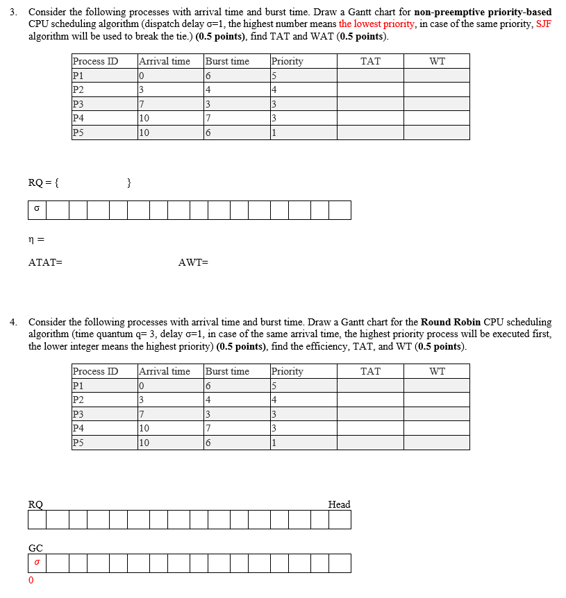 Solved 3. Consider the following processes with arrival time | Chegg.com