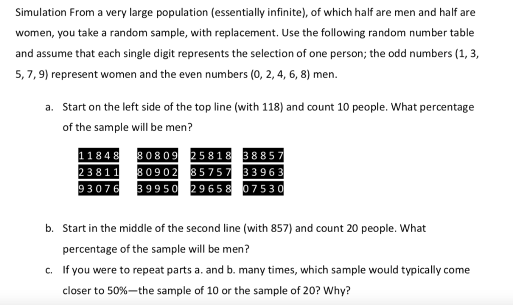 Solved Simulation From a very large population (essentially | Chegg.com