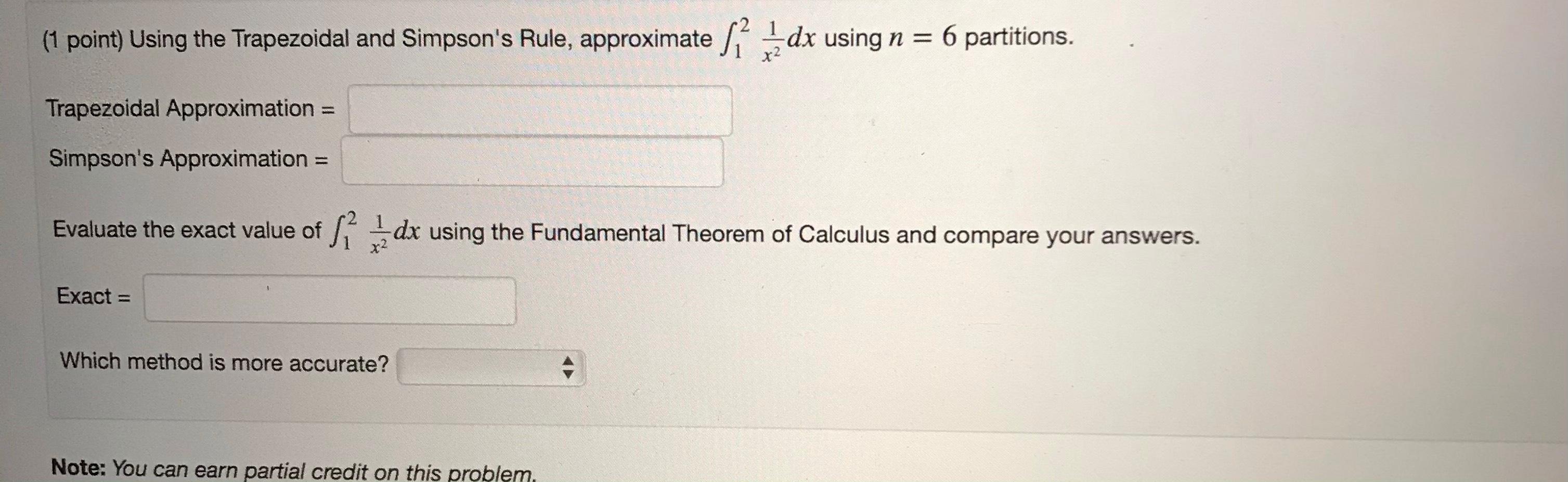 Solved (1 point) Using the Trapezoidal and Simpson's Rule, | Chegg.com