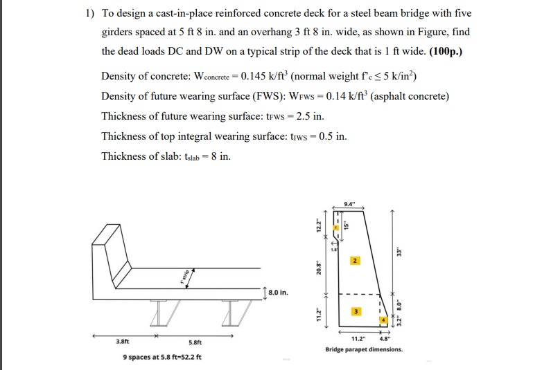 Solved To design a cast-in-place reinforced concrete deck | Chegg.com