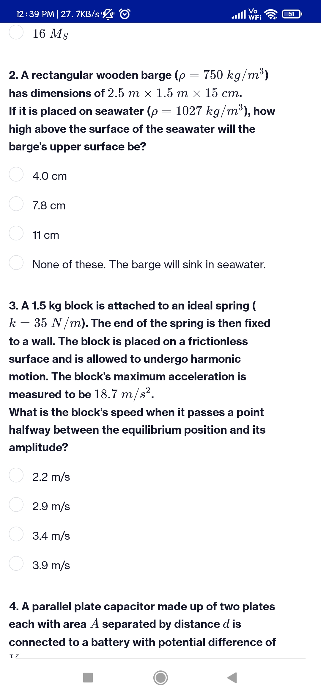 Solved 2. A rectangular wooden barge (ρ=750 kg/m3) has | Chegg.com