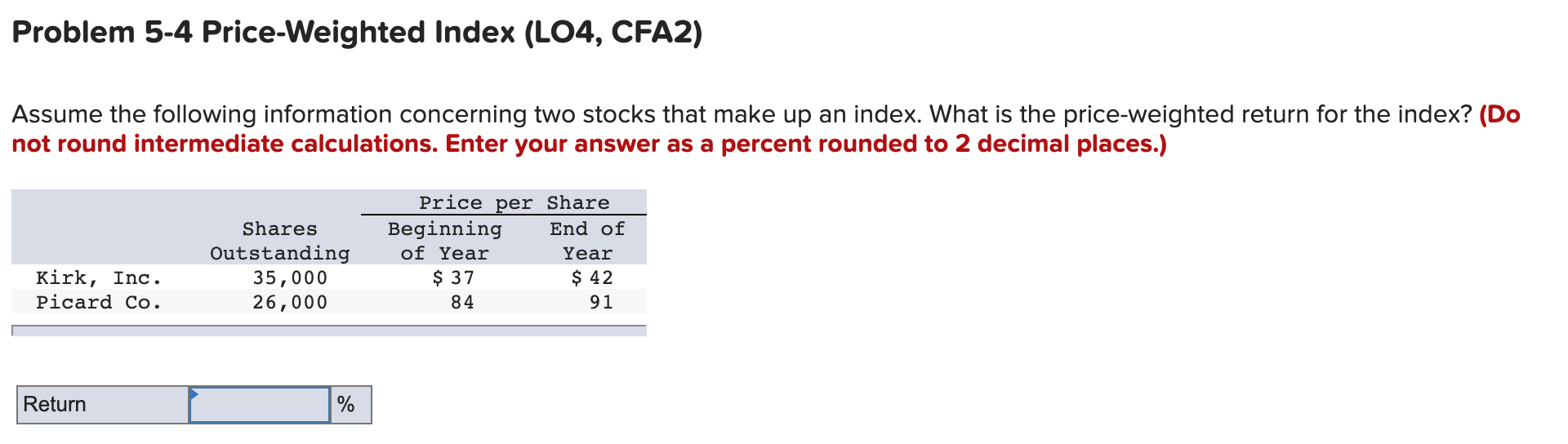 Solved Problem 5-4 Price-Weighted Index (LO4, CFA2) Assume | Chegg.com