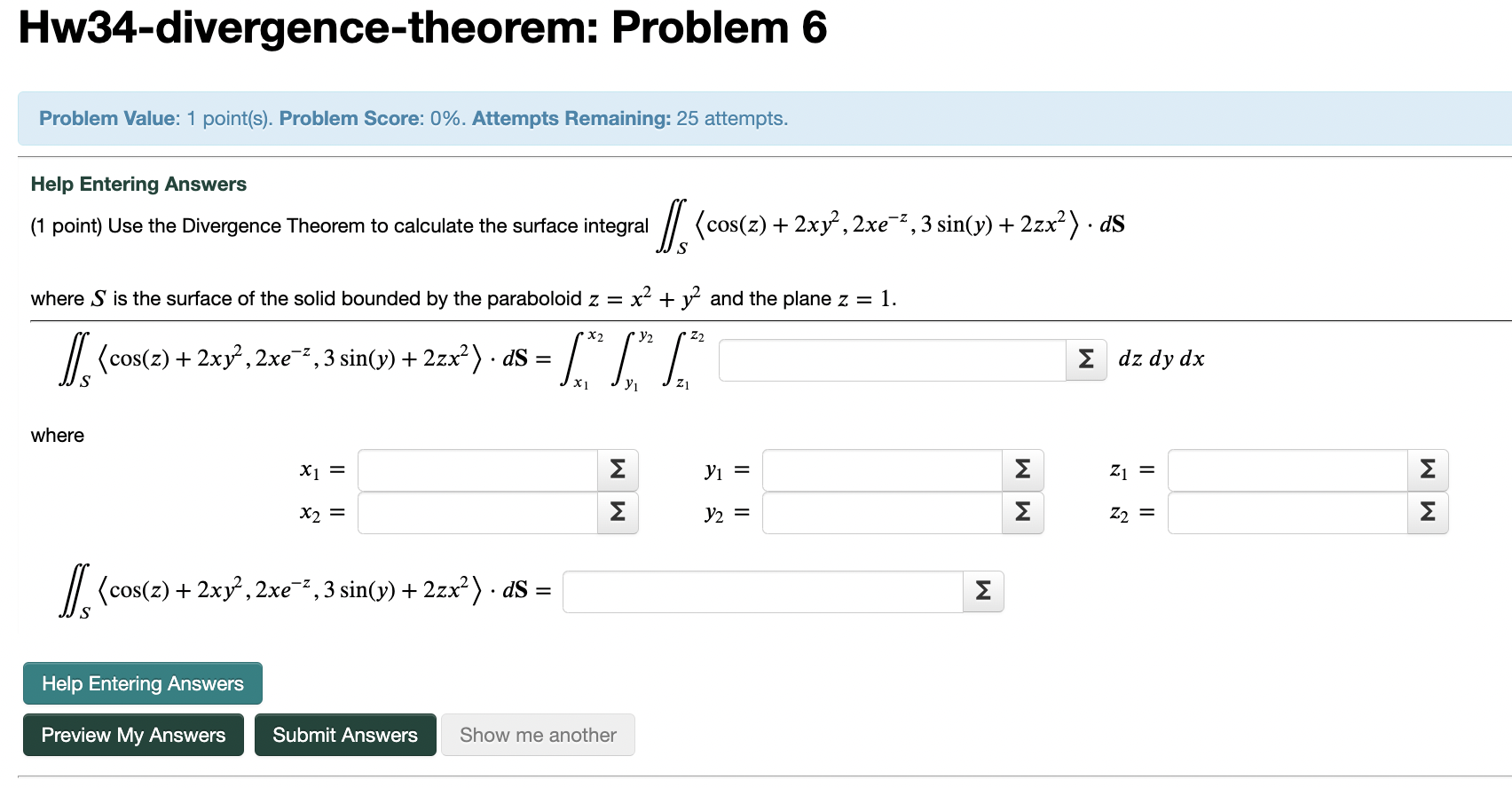 Solved Hw34-divergence-theorem: Problem 6 Problem Value: 1 | Chegg.com