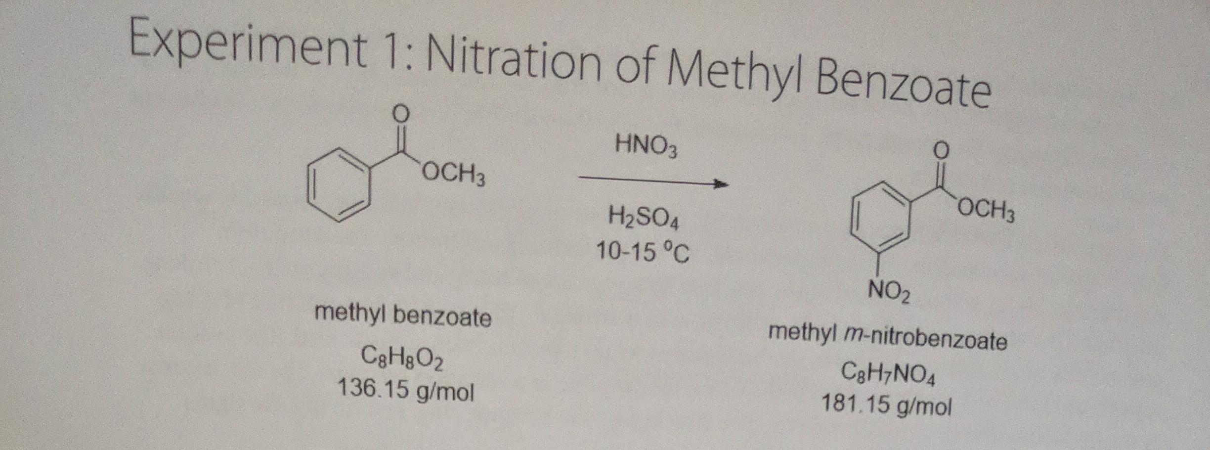 Solved Experiment 1: Nitration of Methyl Benzoate O HNO3 0 | Chegg.com
