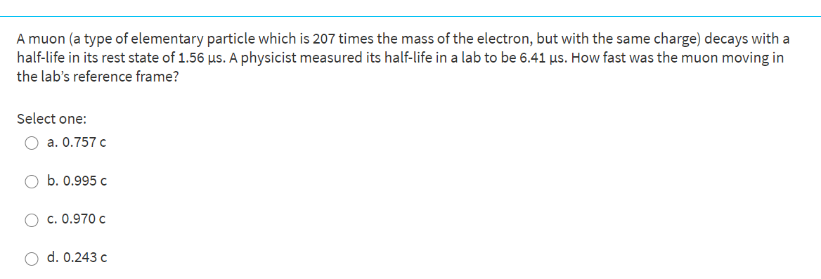 Solved A muon (a type of elementary particle which is 207 | Chegg.com