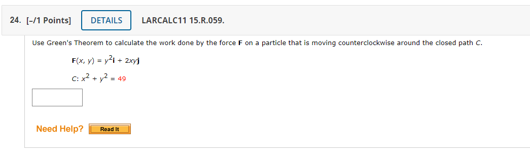 Solved LARCALC11 15.R.059. 's Theorem to calculate the work | Chegg.com