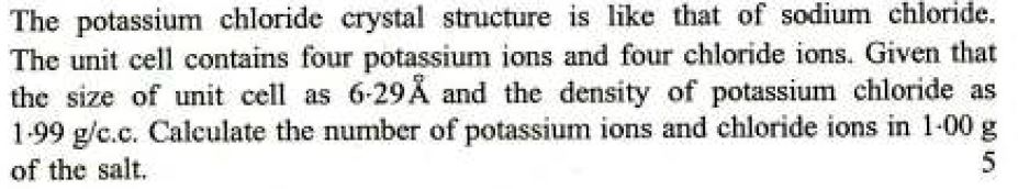 Solved The potassium chloride crystal structure is like that | Chegg.com
