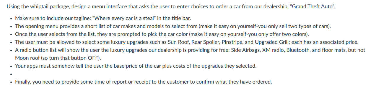 Solved Using the whiptail package, design a menu interface | Chegg.com