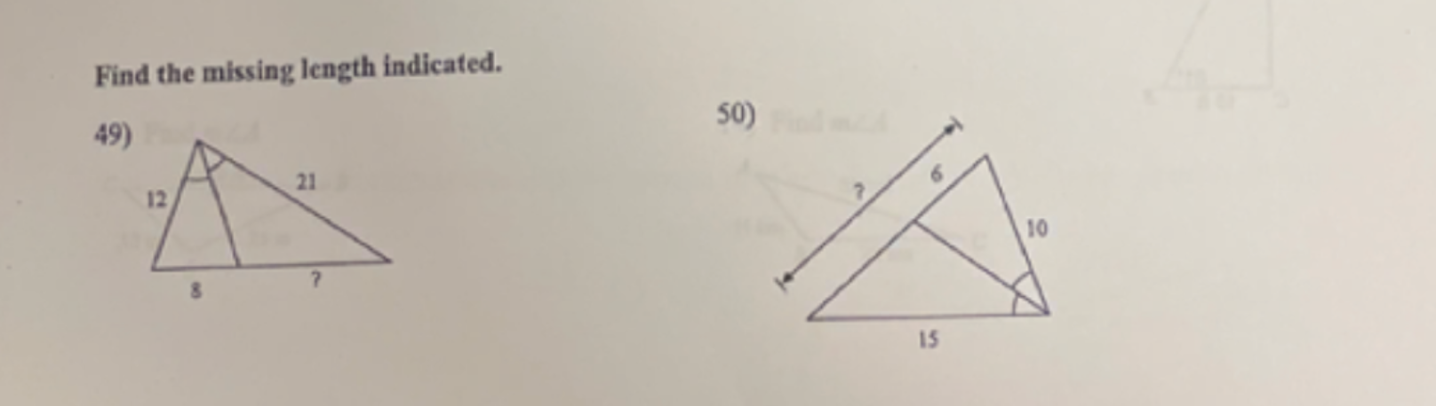 Solved Find the missing length indicated. 49 50) | Chegg.com