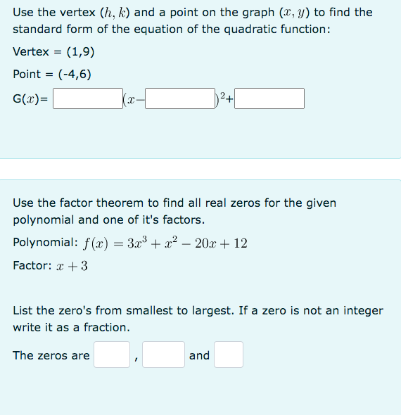Solved Use the vertex (h,k) and a point on the graph (x,y) | Chegg.com