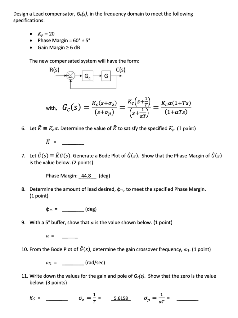Design A Lead Compensator Gc S In The Frequency Chegg