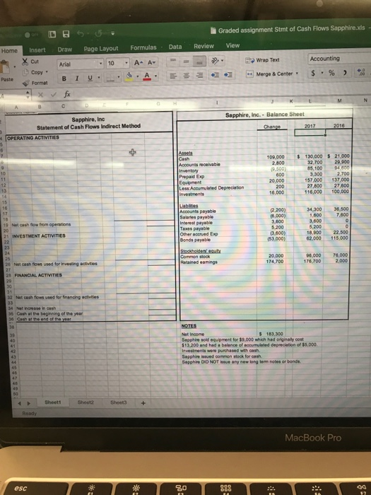 Solved Graded assignment Stmt of Cash Flows Sapphire.xis | Chegg.com