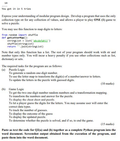 Question 2 (25 marks) A single-player guessing game | Chegg.com