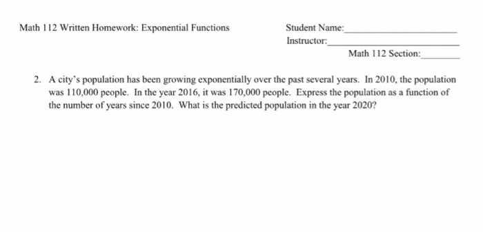 Solved Student Name: Instructor Math 112 Written Homework: | Chegg.com