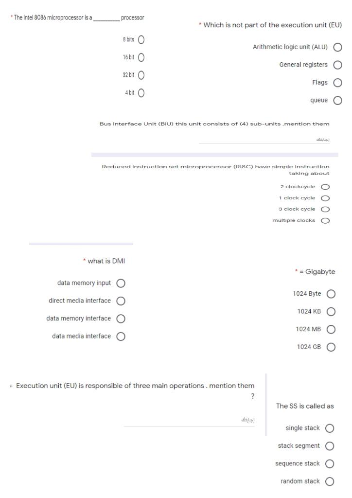 Solved The intel 8086 microprocessor is a processor * Which | Chegg.com
