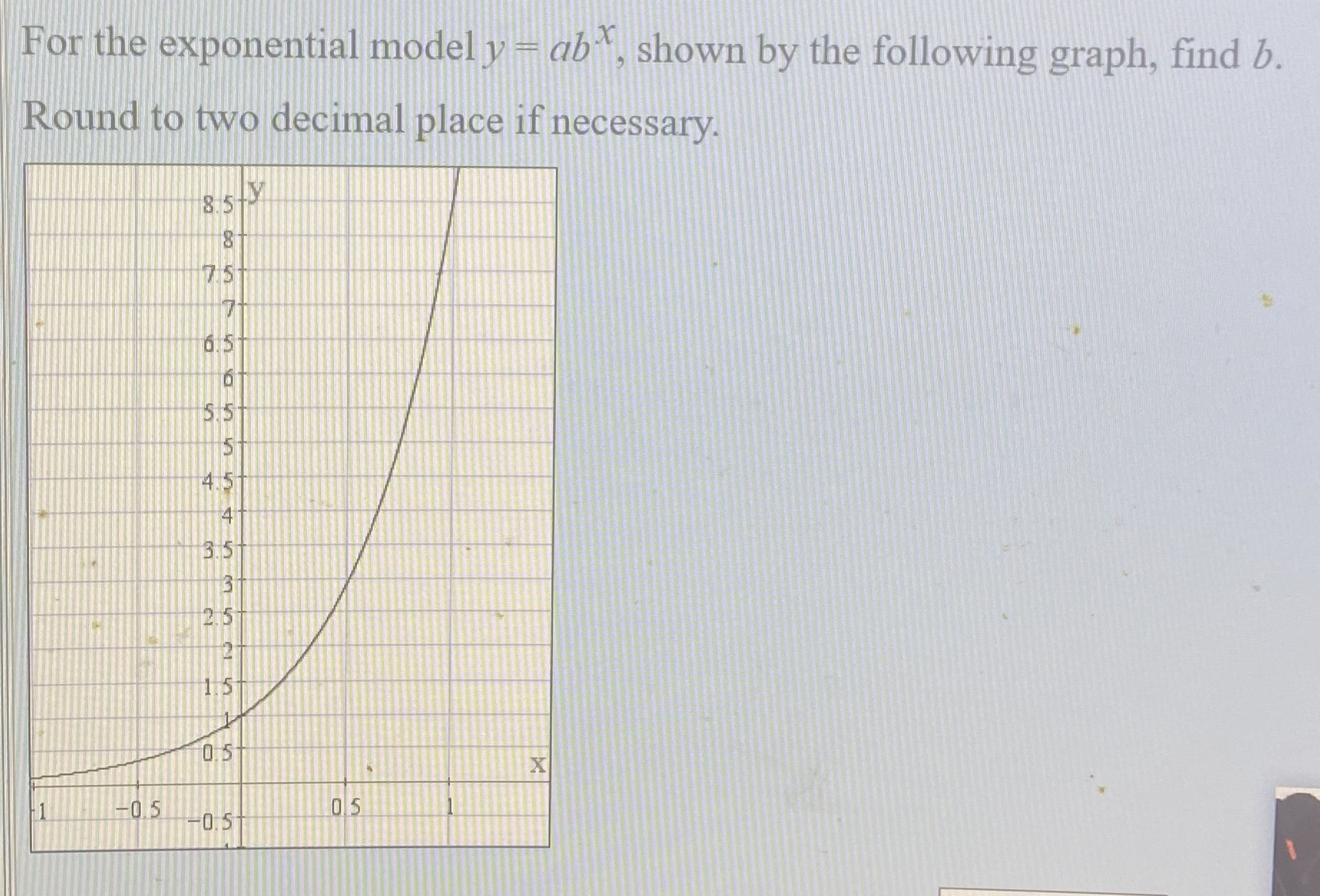 Solved For the exponential model y=abx, shown by the | Chegg.com