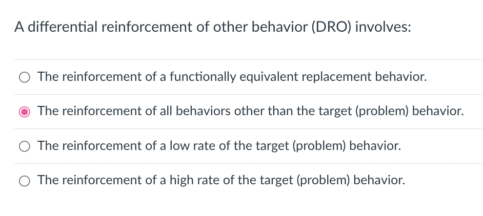 Solved A differential reinforcement of other behavior (DRO) | Chegg.com