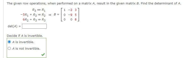 Solved The given row operations, when performed on a matrix | Chegg.com