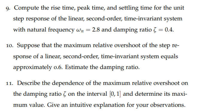 Solved 9. Compute the rise time, peak time, and settling | Chegg.com