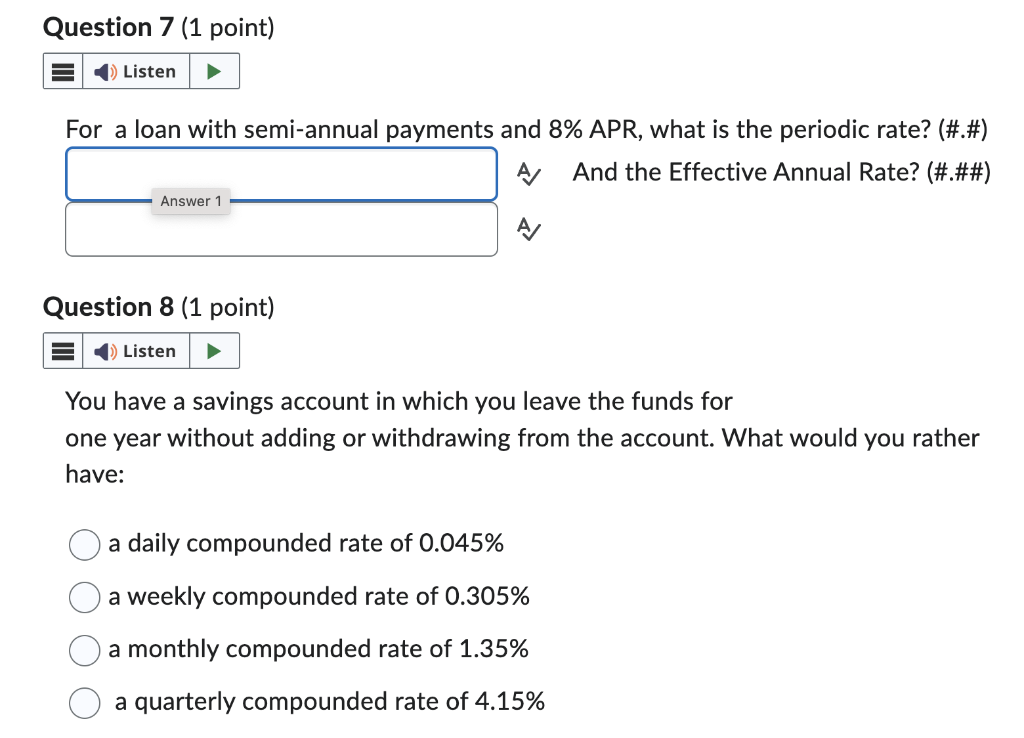 Solved For a loan with semi-annual payments and 8% APR, what | Chegg.com