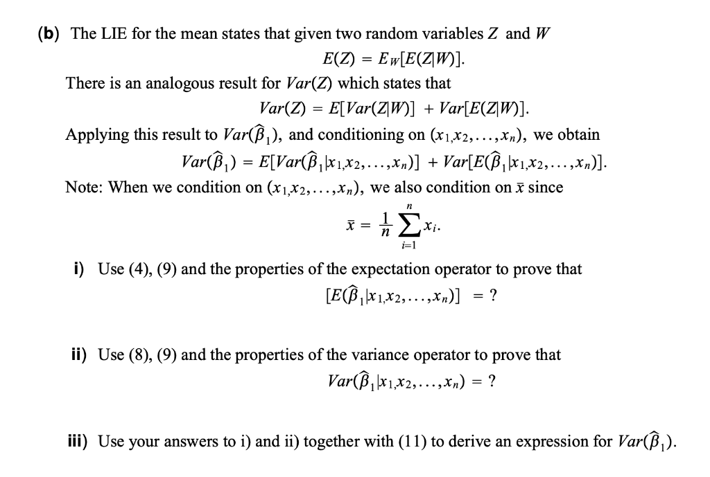= (b) The LIE for the mean states that given two | Chegg.com