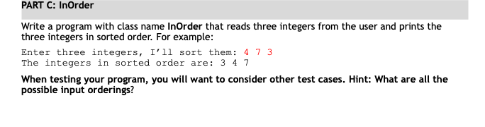 Solved PART C: InOrder Write a program with class name in | Chegg.com