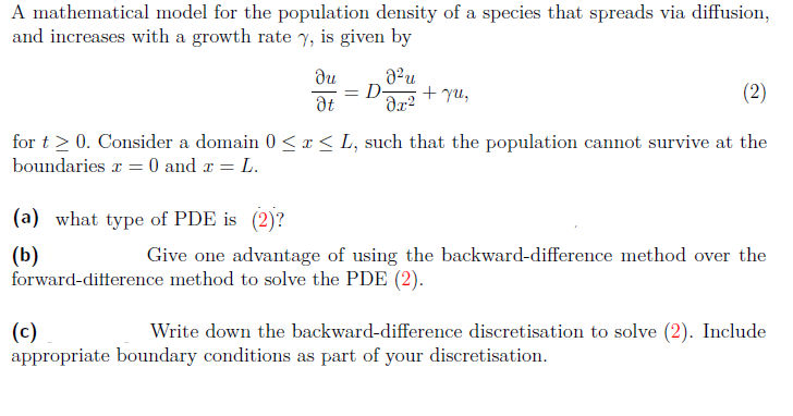 Solved A mathematical model for the population density of a | Chegg.com