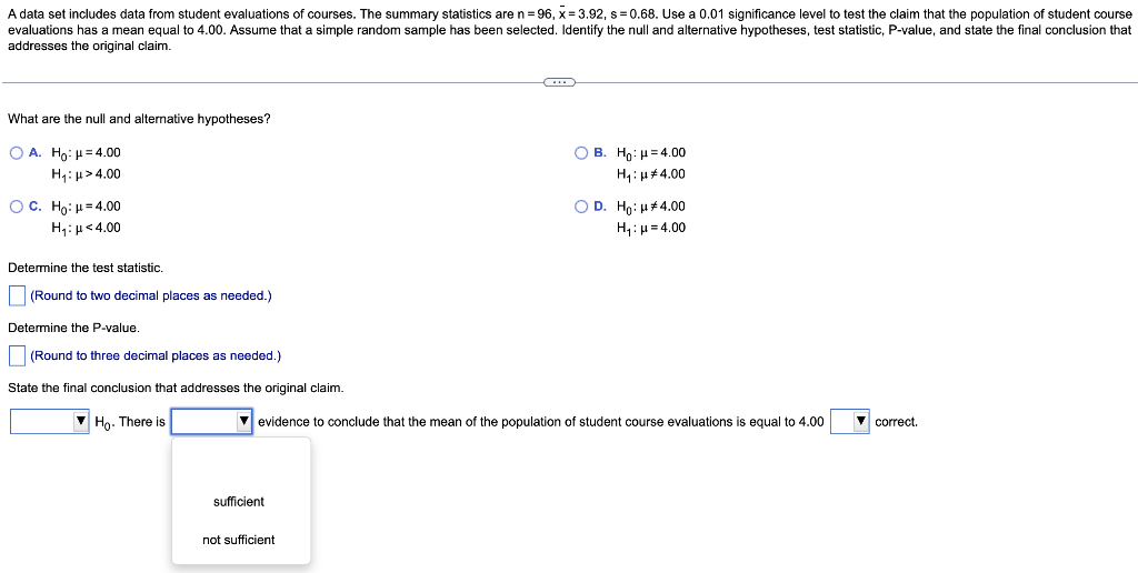 Solved A data set includes data from student evaluations of | Chegg.com