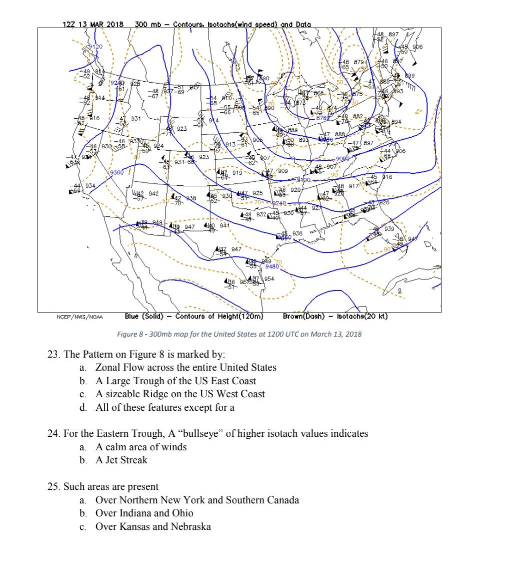 Solved 12Z 13 MAR 2018 300 mb - Contours, Isotachs(wind | Chegg.com