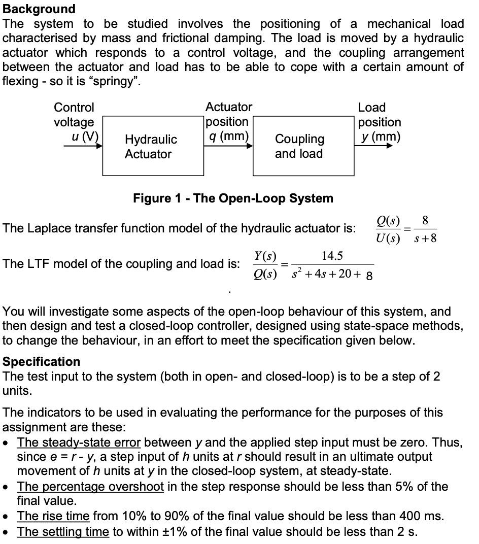 After Obtaining a state-space model of the open-loop | Chegg.com