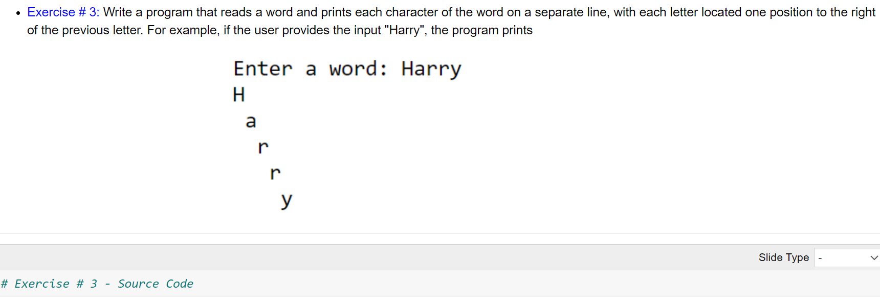 Solved • Exercise #3: Write a program that reads a word and | Chegg.com