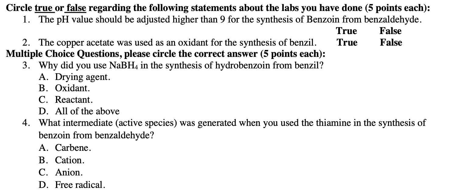 Solved Circle true or false regarding the following | Chegg.com