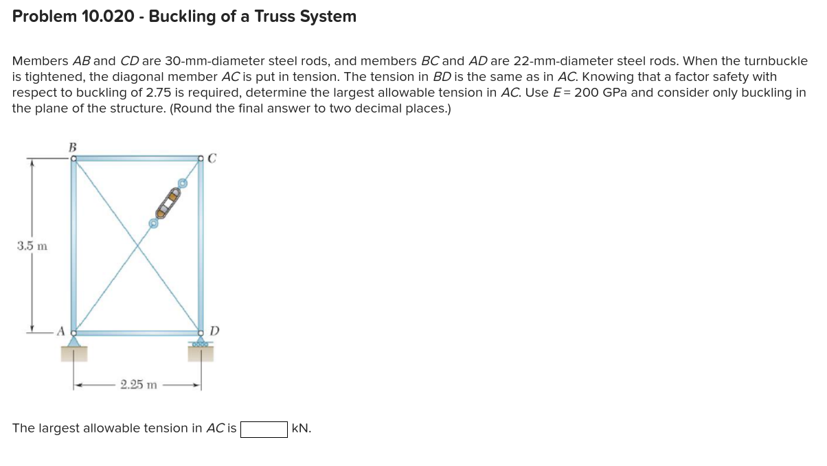 Solved Problem 10.020 - Buckling of a Truss System Members | Chegg.com