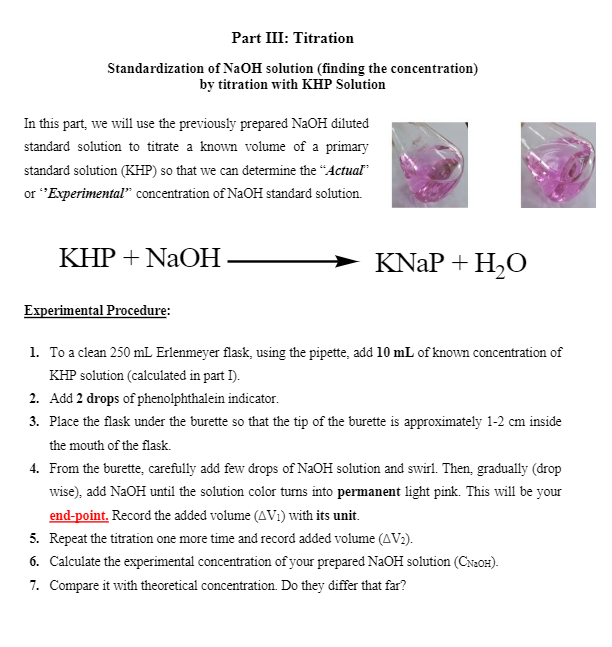 Part I: Preparation of primary standard KHP solution | Chegg.com