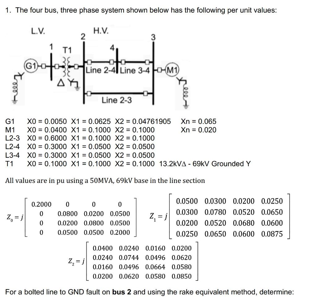 Solved 1. The four bus, three phase system shown below has | Chegg.com