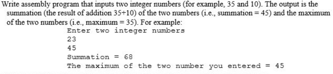 Solved Write assembly program that inputs two integer | Chegg.com